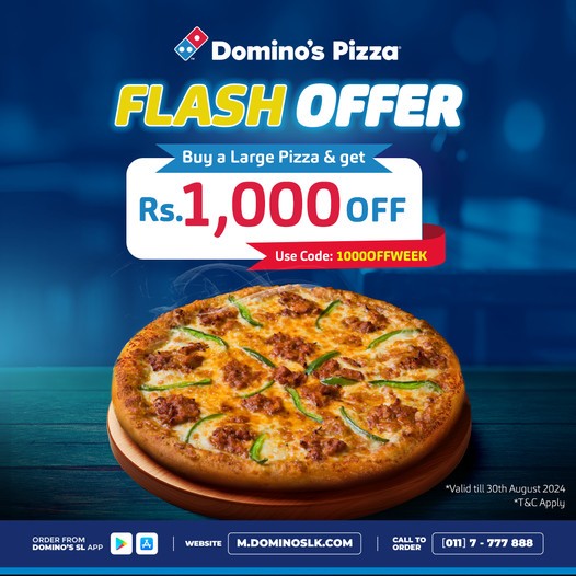 Get flat Rs.1000 OFF on a Large Pizza with this hot flash deal | offers.lk