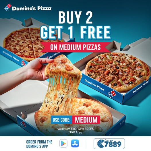 Get a Free Medium Pizza when you order 2 today at Domino's Pizza Sri ...