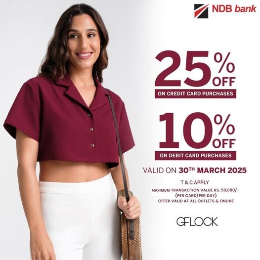 Enjoy 25% OFF on credit card with NDB Bank at GFlock. | offers.lk